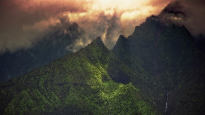 1920x1080 landscape nature clouds sunrise mountain creeks green kauai ...