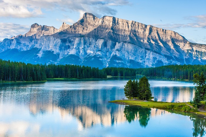 mountains nature lake water trees reflection blue green forest sky ...
