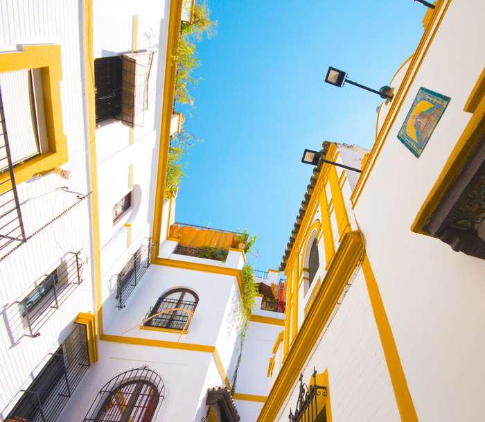 alley, architecture, bright, buildings, clean, colourful, sevilla ...