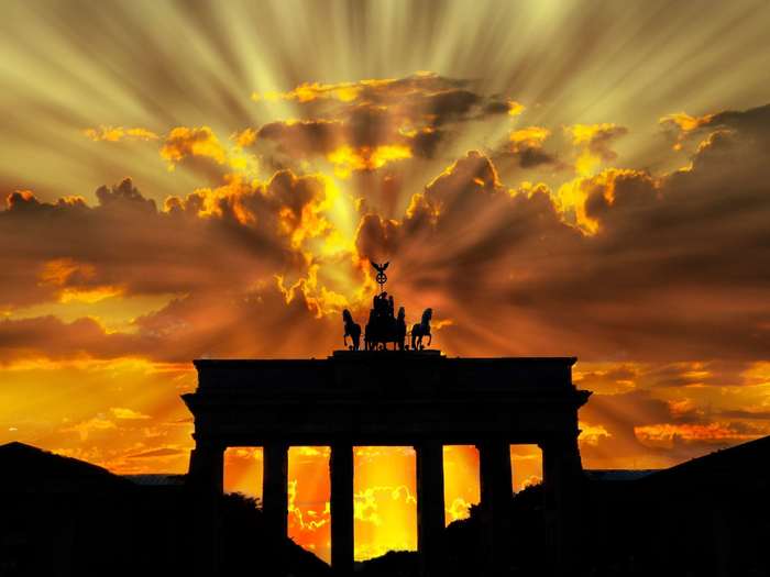 architecture, berlin, brandenburg gate, clouds, germany, landmark ...