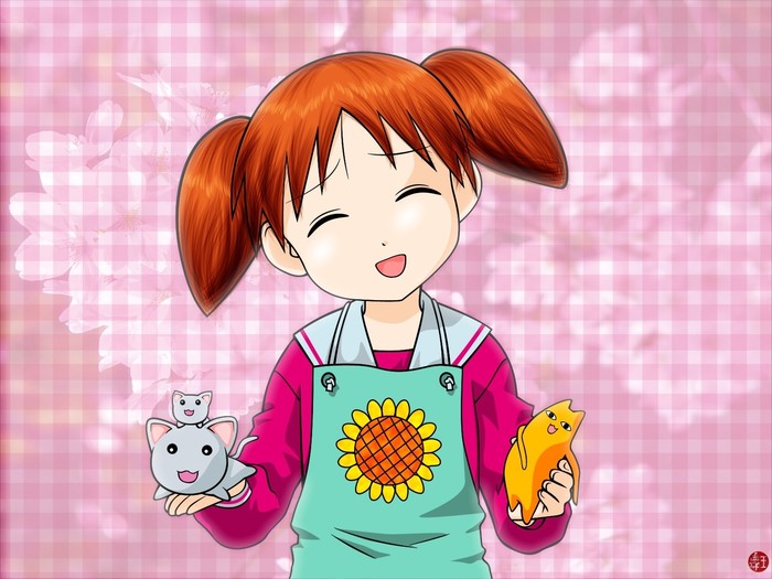 1600x1200 Azumanga daioh, Mihama chiyo, Girl, Apron, Joy, Eyes closed ...