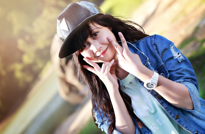 Woman Smile Asian Brunette Depth Of Field Girl Model Long Hair