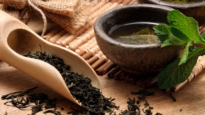 1920x1080 tea, tea leaves, green, leaves, bowls, mat - Coolwallpapers.me!