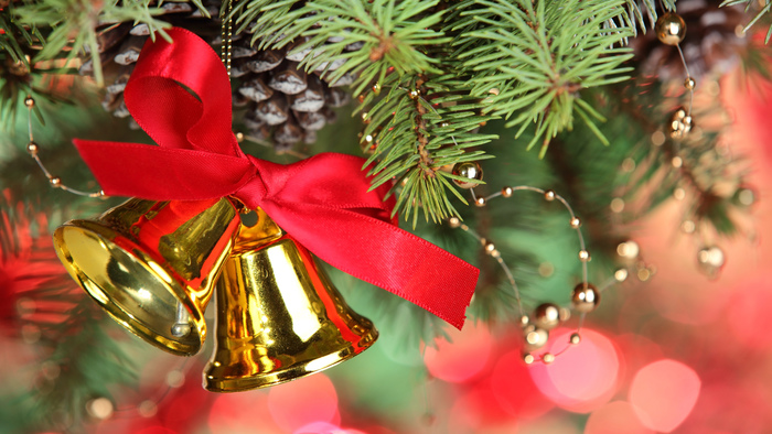 1920x1080 Bells, decorations, bow, Christmas tree - Coolwallpapers.me!