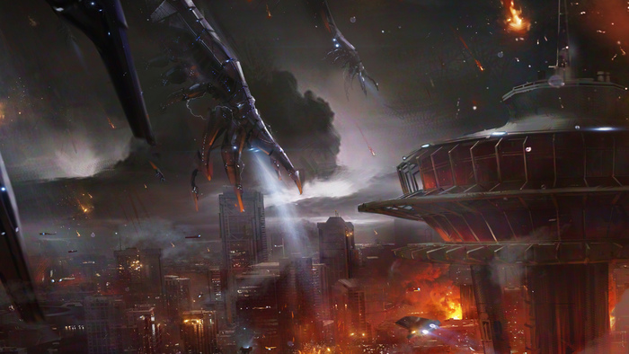 1920x1080 art, reaper attack, art, earth, Mass effect 3, fire, reaper ...
